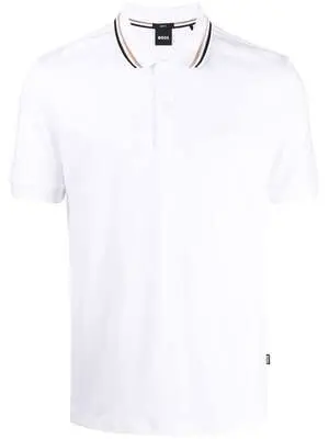 BOSS Slim-fit Cotton Polo Shirt With Striped Collar - White