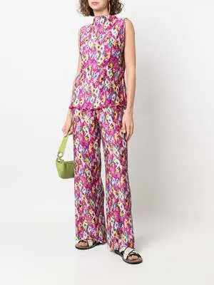 MSGM Pleated Floral-print Trousers