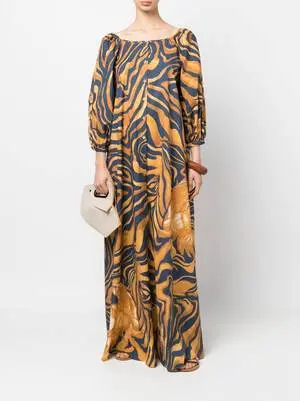 Alberta Ferretti Swirl Print Full-length Dress - Black