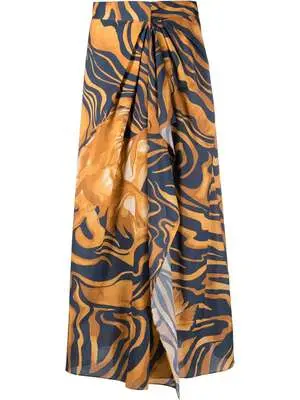 Alberta Ferretti Graphic Print Pleated Skirt - Yellow
