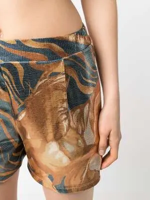 Alberta Ferretti Metallic Swirl Print Shorts