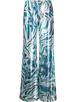 Alberta Ferretti Metallic Swirl Print Wide Leg Trousers