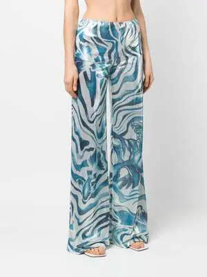 Alberta Ferretti Metallic Swirl Print Wide Leg Trousers