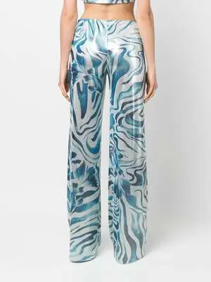 Alberta Ferretti Metallic Swirl Print Wide Leg Trousers
