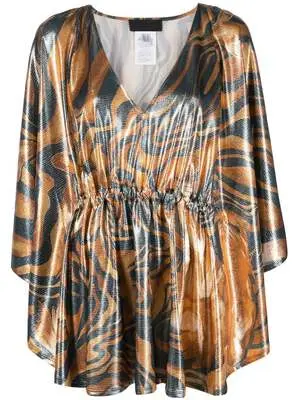 Alberta Ferretti Swirl Print Metallic Top