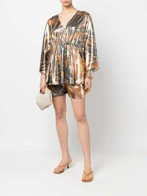 Alberta Ferretti Swirl Print Metallic Top