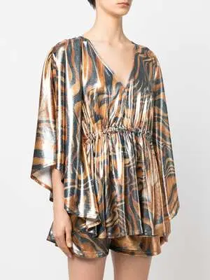 Alberta Ferretti Swirl Print Metallic Top