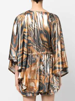 Alberta Ferretti Swirl Print Metallic Top