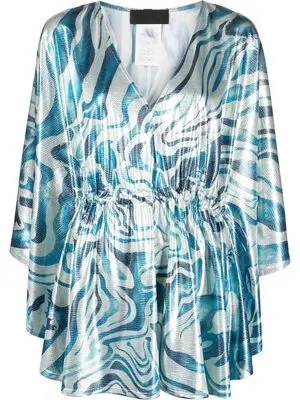 Alberta Ferretti Swirl Print Flared Sleeve Top - Blue
