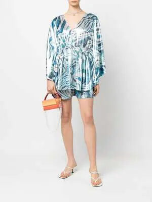 Alberta Ferretti Swirl Print Flared Sleeve Top
