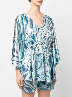 Alberta Ferretti Swirl Print Flared Sleeve Top