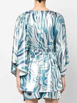 Alberta Ferretti Swirl Print Flared Sleeve Top