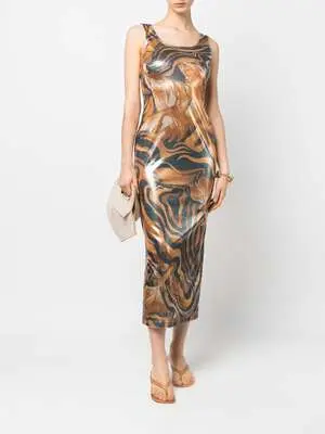 Alberta Ferretti Metallic Swirl Print Dress