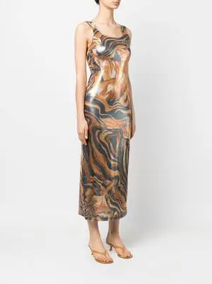 Alberta Ferretti Metallic Swirl Print Dress