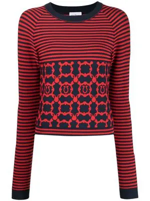 FERRAGAMO Striped Gancini Long-sleeve Top