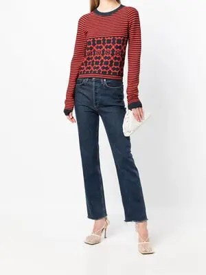 FERRAGAMO Striped Gancini Long-sleeve Top