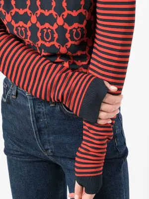 FERRAGAMO Striped Gancini Long-sleeve Top