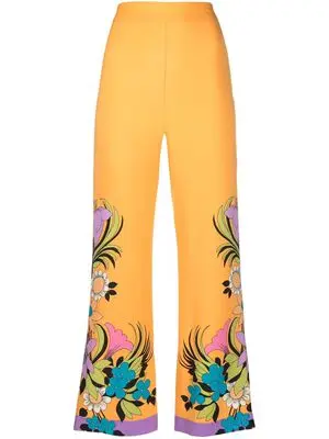 La DoubleJ Floral Print High-waisted Flared Trousers
