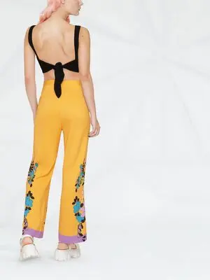 La DoubleJ Floral Print High-waisted Flared Trousers