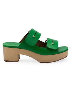 Mercedes Castillo Women's Lisanne Double-Strap Leather Clog Sandals - Gold  - Emerald