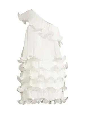 MILLY Women's Blakely One-Shoulder Tiered Ruffle Minidress - Azalea - Size 4 - Azalea  - White
