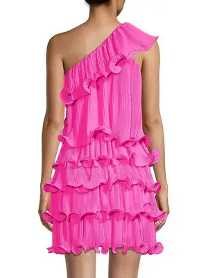 MILLY Blakely One-shoulder Tiered Ruffle Minidress Size