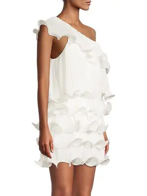 MILLY Blakely One-shoulder Tiered Ruffle Minidress Size