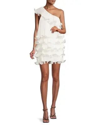 MILLY Blakely One-shoulder Tiered Ruffle Minidress Size