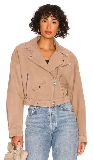 LAMARQUE Dylan Suede Moto Jacket In Tan