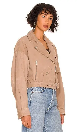 LAMARQUE Dylan Suede Moto Jacket In Tan