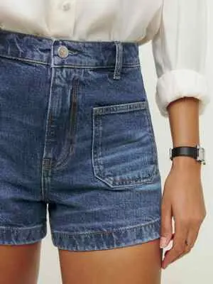 REFORMATION Alyssa High Rise Denim Shorts - Blue