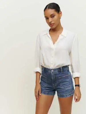 REFORMATION Alyssa Stretch High-rise Jean Shorts - Blue