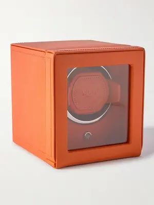 Wolf Cub Pebble-grain Vegan Leather Watch Winder - Orange