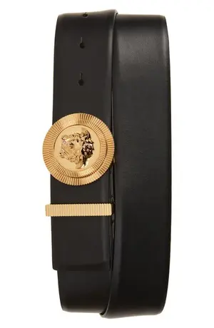 Versace Versace Biggie Medusa Leather Belt Black/gold