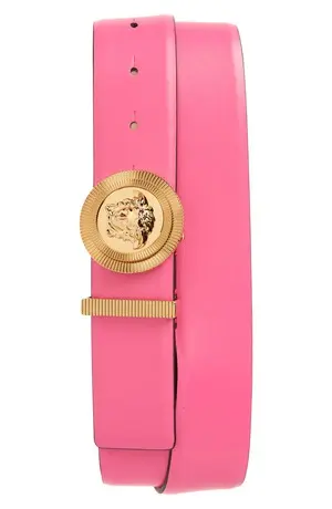 Versace Biggie Medusa Leather Belt - Fuxia/ Versace Gold