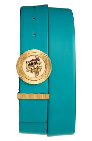 Versace Versace Biggie Medusa Leather Belt Teal/ Versace Gold