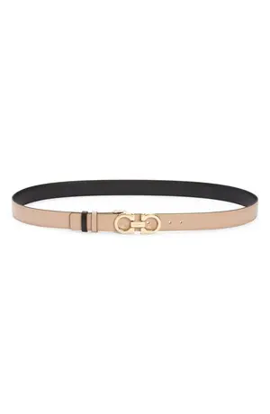 FERRAGAMO FERRAGAMO Double-Gancio Leather Belt Amaretti / Nero
