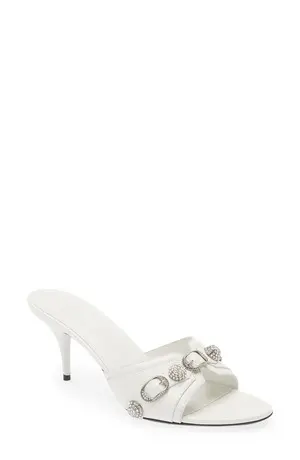 Balenciaga Le Cagole Slide Sandal White/ Nikel Strass