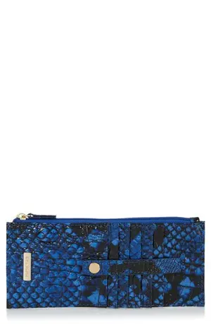 Brahmin Croc Embossed Leather Credit Card Wallet Blue Viper