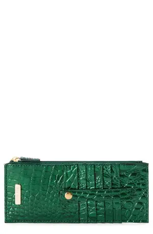 Brahmin Croc Embossed Leather Credit Card Wallet Evergreen
