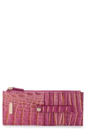 Brahmin Croc Embossed Leather Credit Card Wallet - Rouge Blush