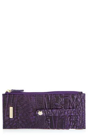 Brahmin Croc Embossed Leather Credit Card Wallet Ultraviolet