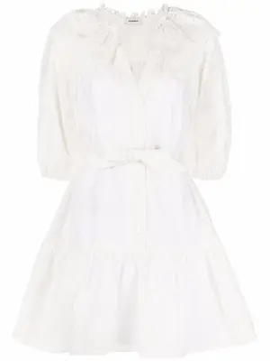 Sandro Puff-sleeve Belted Minidress - White