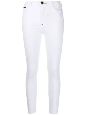 Philipp Plein Embroidered Skull Skinny Jeans - White