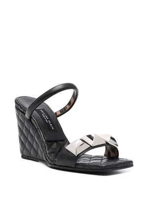 Philipp Plein Matelassé Leather Wedges - Black