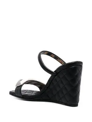 Philipp Plein Matelassé Leather Wedges - Black