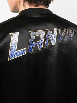 LANVIN Rhinestone Embellished Logo Bomber Jacket