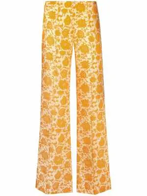 Sandro Floral-jacquard Flared Trousers Orange