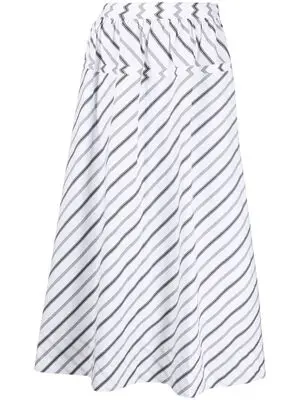 Tory Burch Striped Poplin A-line Skirt - White