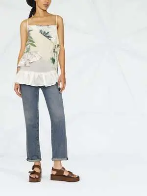 SEMICOUTURE Leaf-print Silk Top